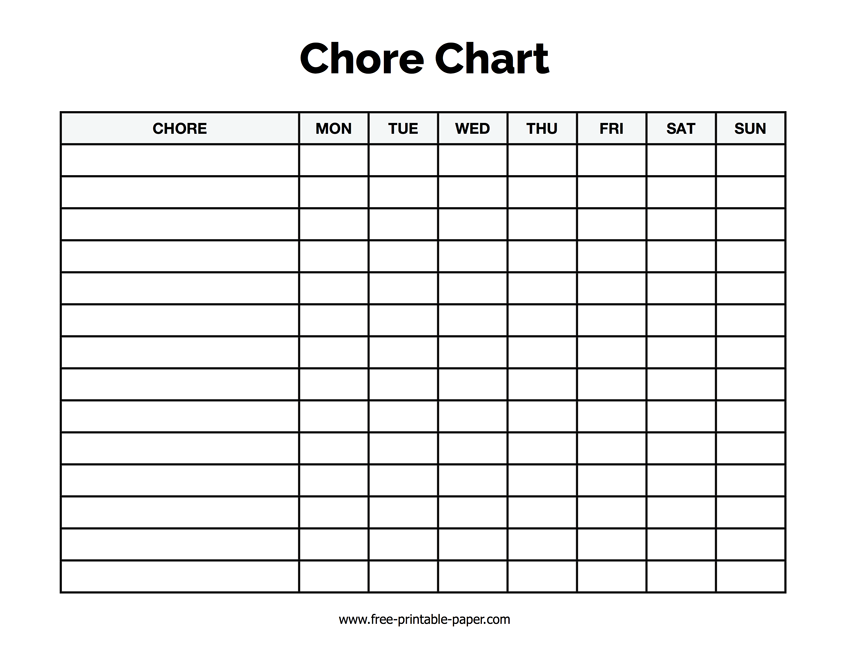 Chore Chart Template Free Printable Paper