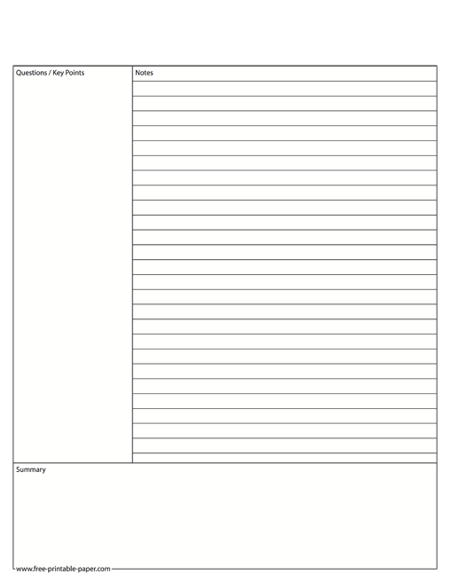 Printable Cornell Notes Template Pdf Printable Templates