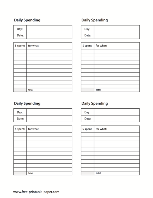 Daily Spending Budget Daily Budget Template PDF Free printable Daily Spending Budget Daily Budget Template PDF Free printable
